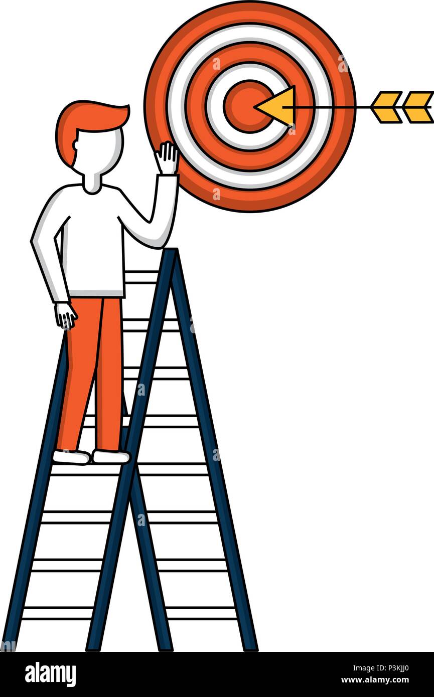 man in construction ladder with target arrow success vector ...