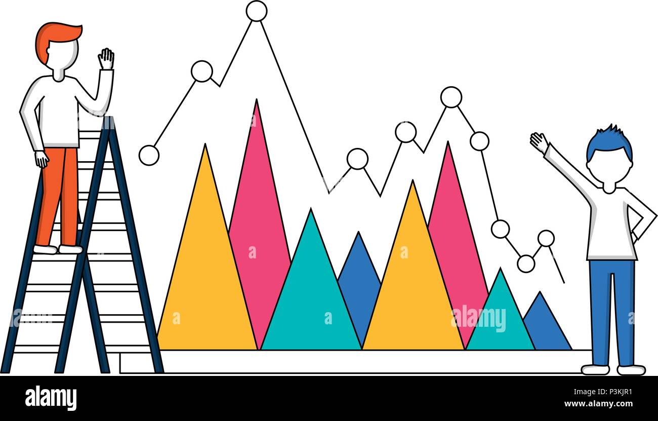 statistical graphics with young people and construction ladder vector ...