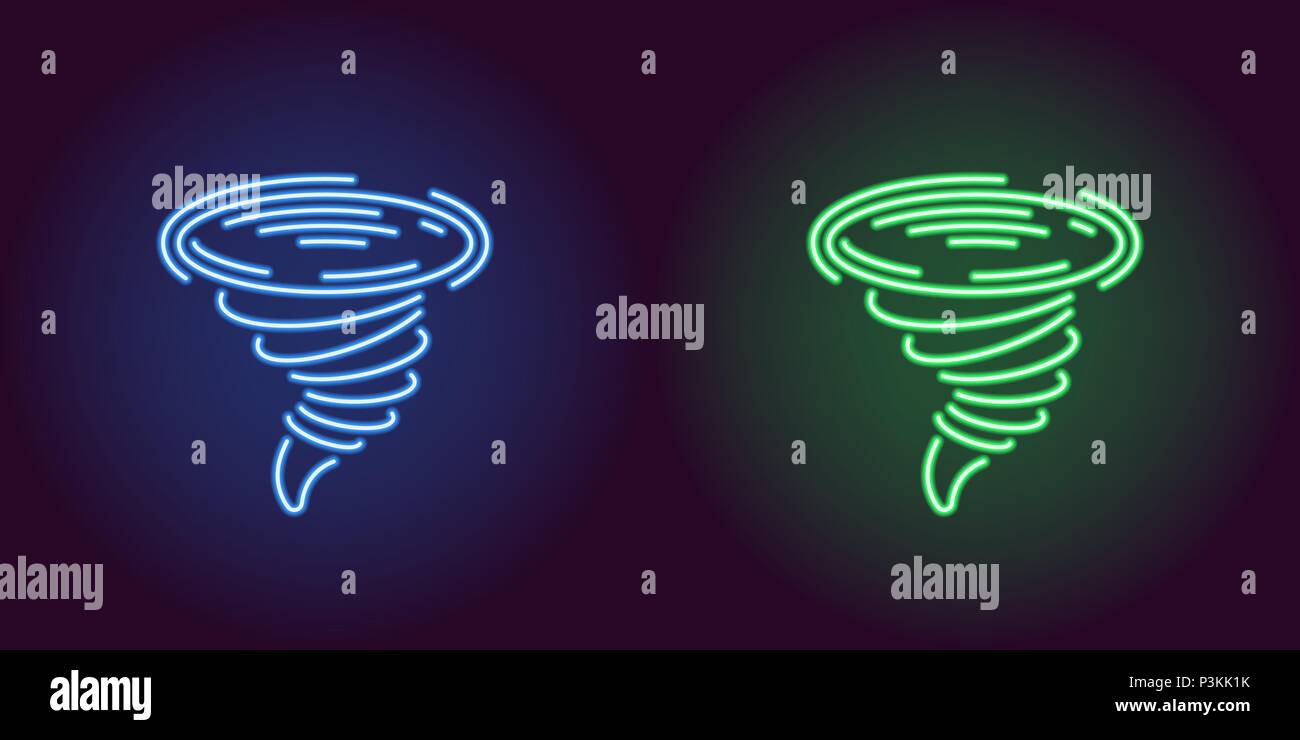 Neon icon of Blue and Green Tornado. Vector illustration of Neon ...