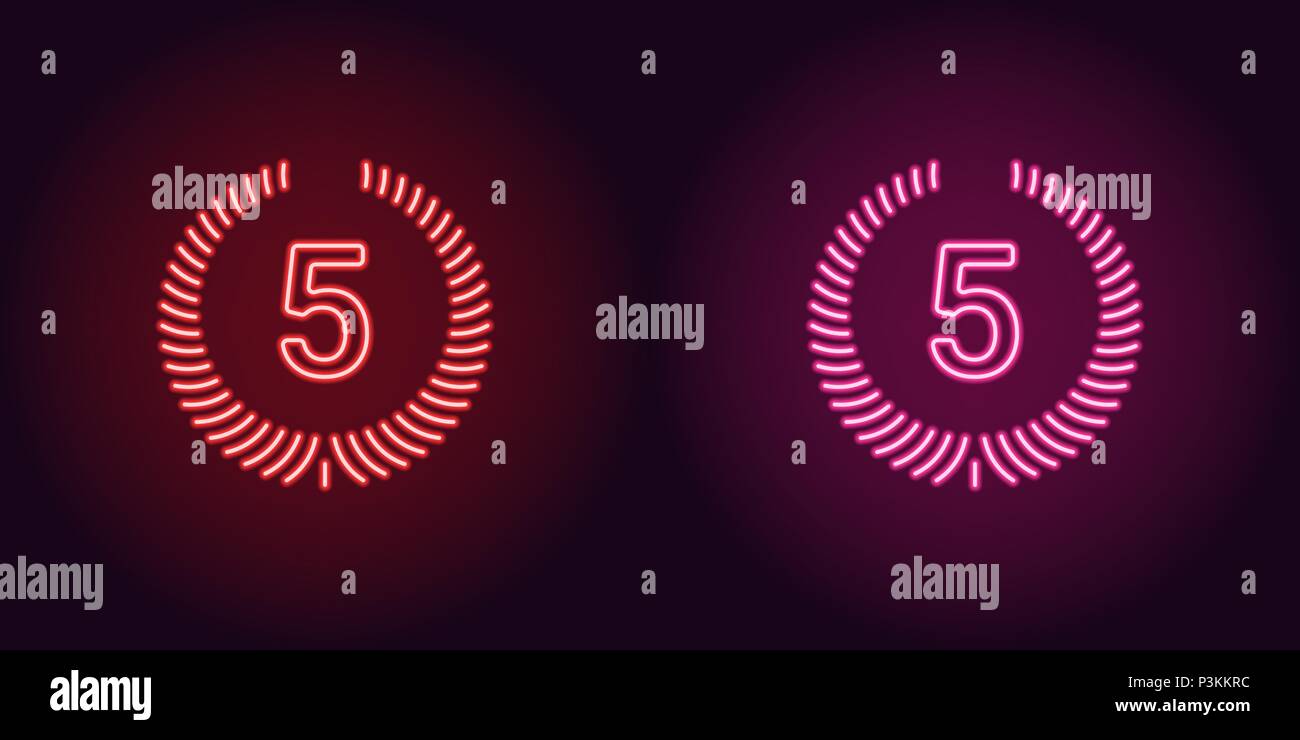 Neon icon of Red and Pink Fifth Place. Vector illustration of Fifth ...