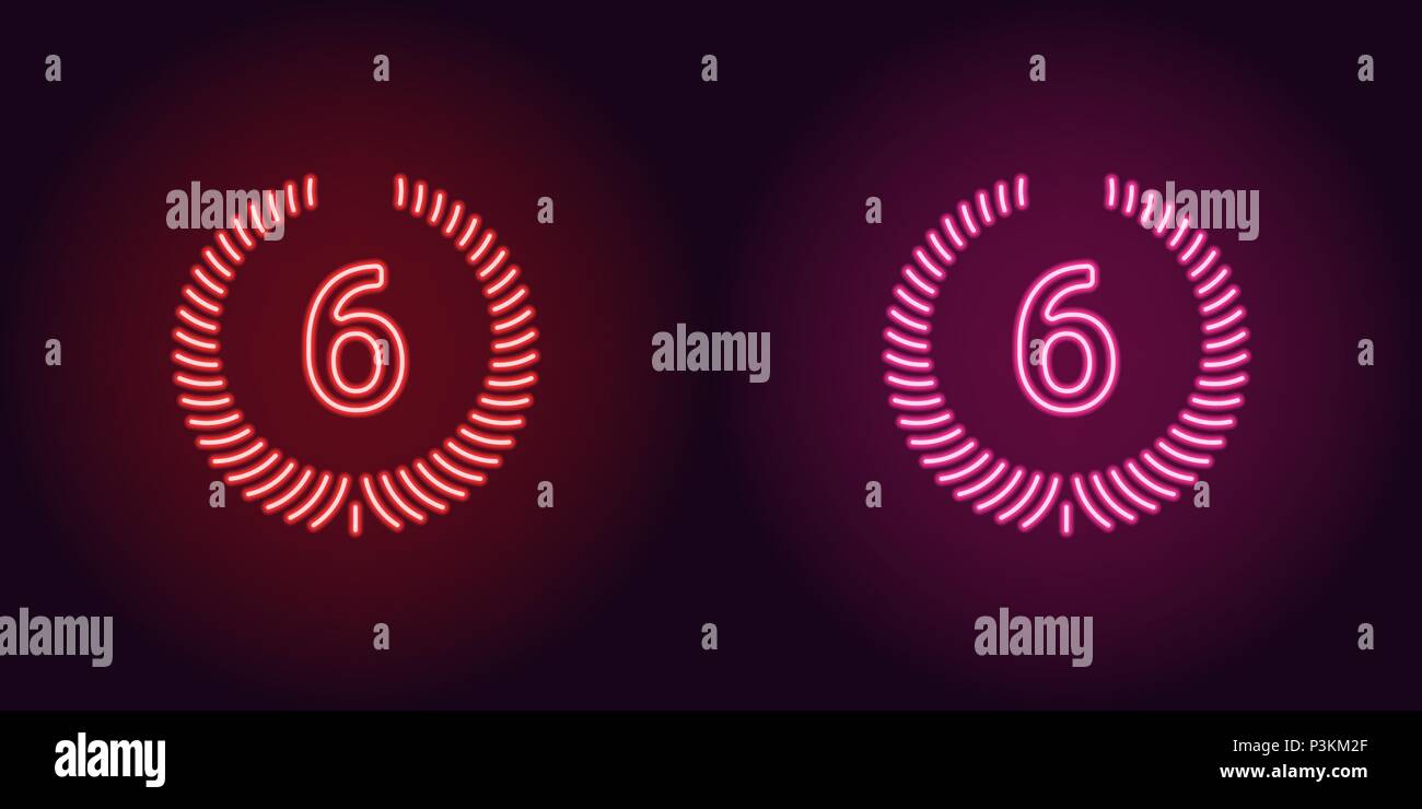 Neon icon of Red and Pink Sixth Place. Vector illustration of Sixth ...