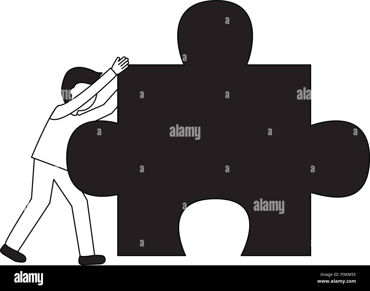 businessman pushing puzzle piece work vector illustration Stock Vector ...