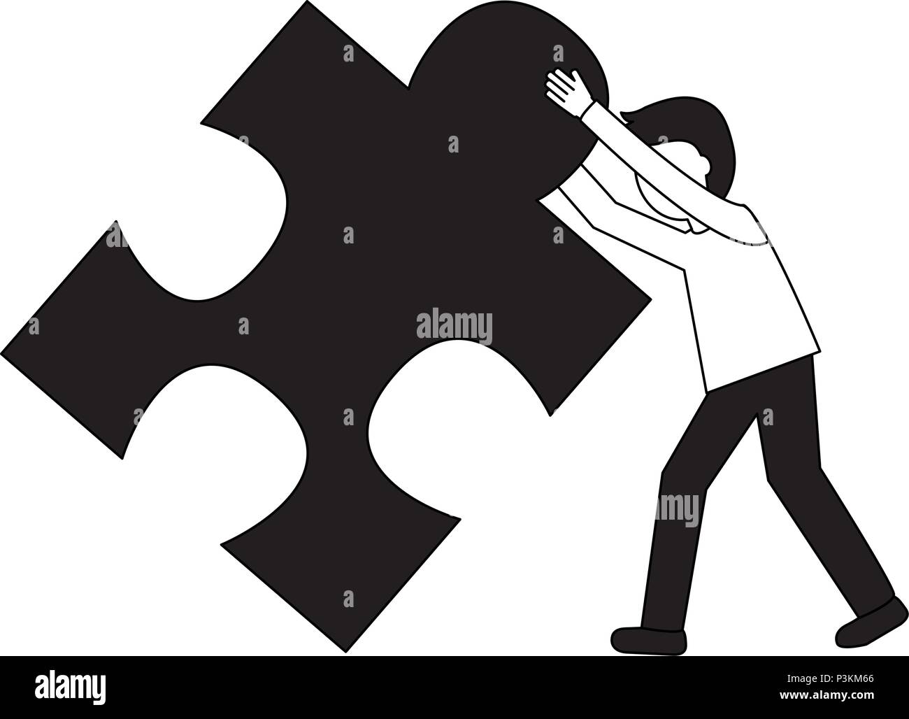 businessman pushing puzzle piece work vector illustration Stock Vector ...