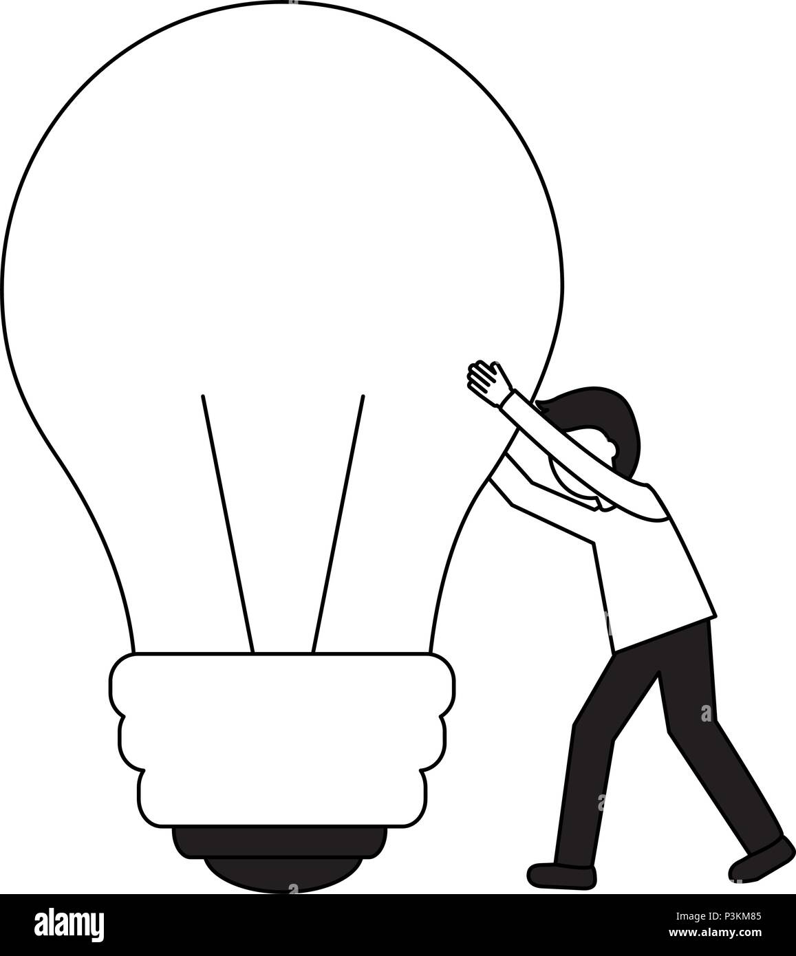 businessman pushing bulb idea creativity vector illustration Stock ...