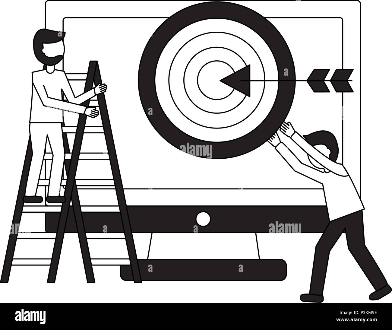 businesspeople work teamwork computer target vector illustration Stock ...