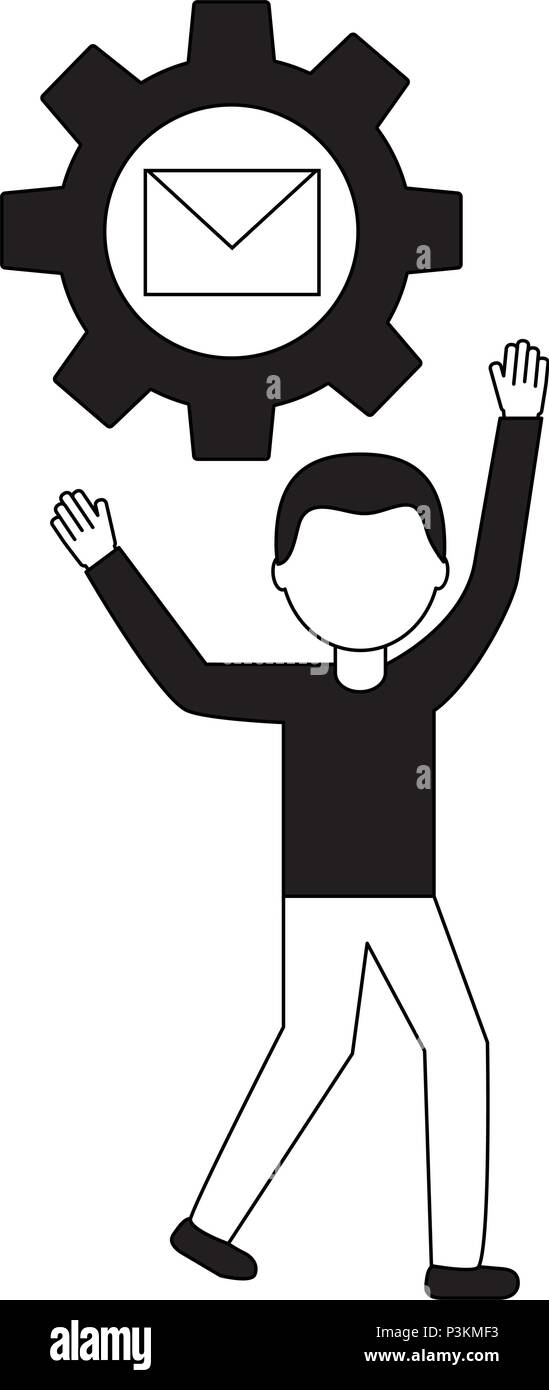 businessman gear work email communication vector illustration Stock ...