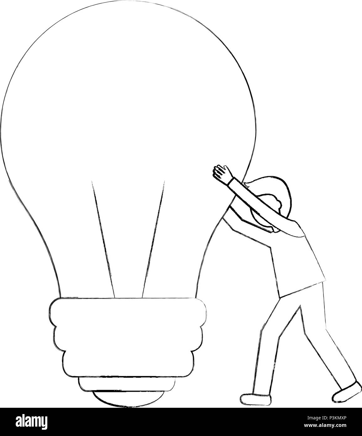 businessman pushing bulb idea creativity vector illustration sketch ...
