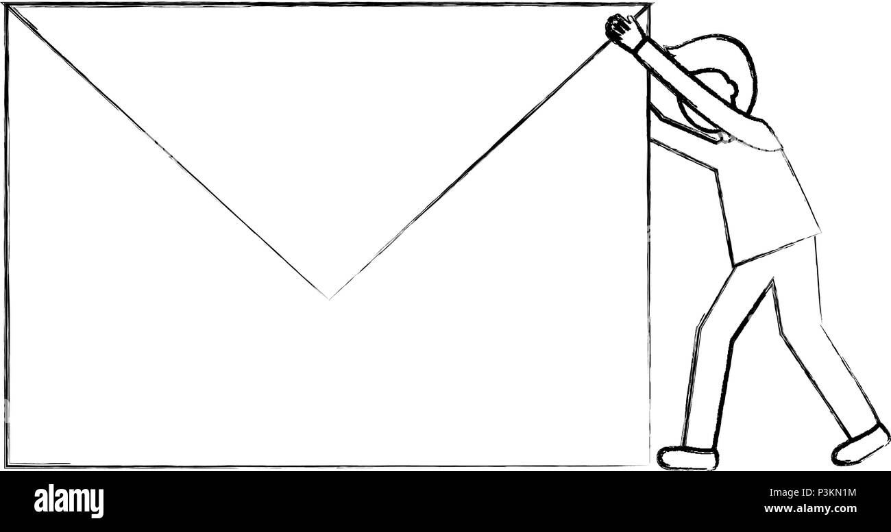 businessman pushing email message letter vector illustration sketch ...