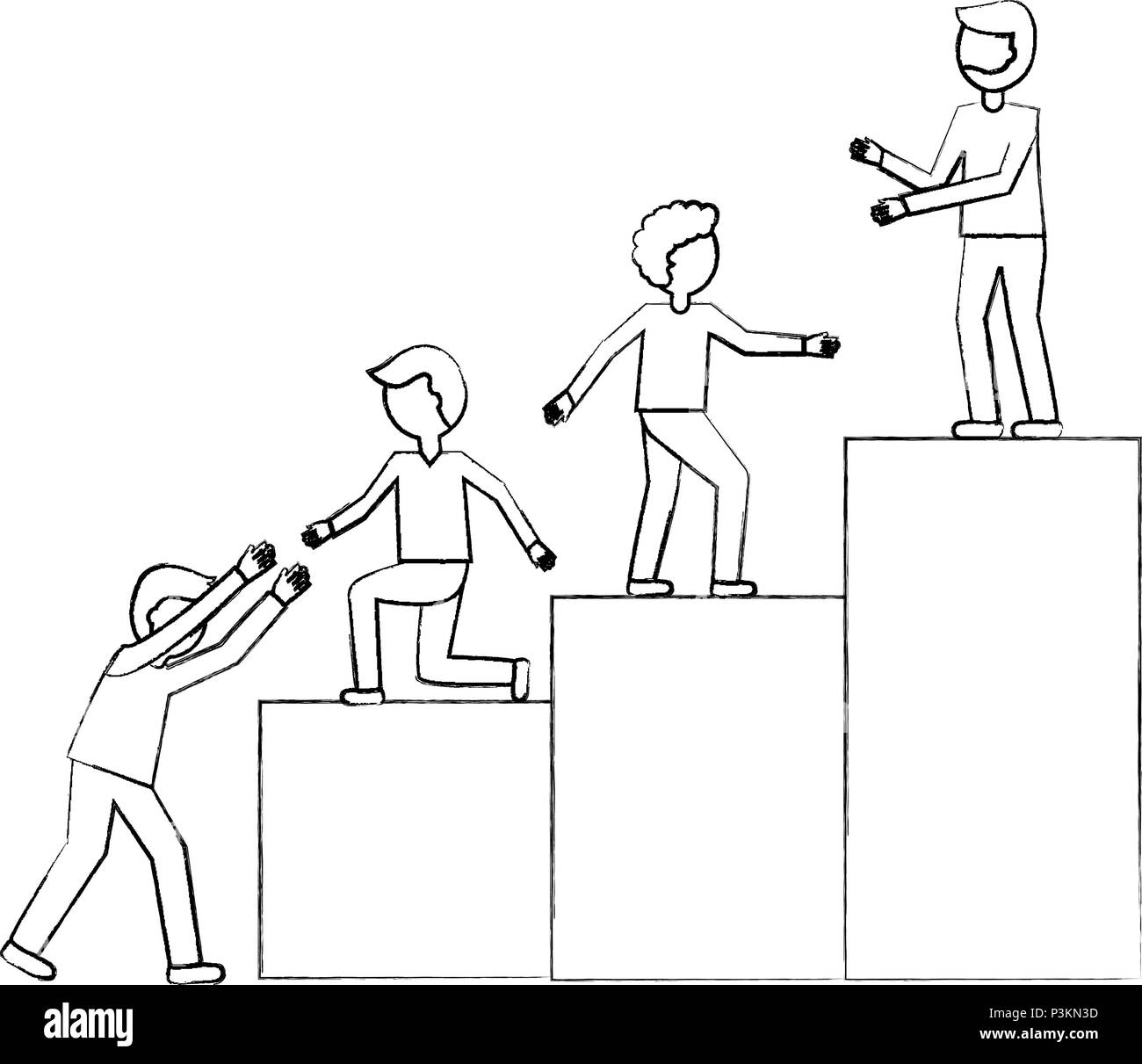 business people teamwork climbing top ladder vector illustration sketch ...
