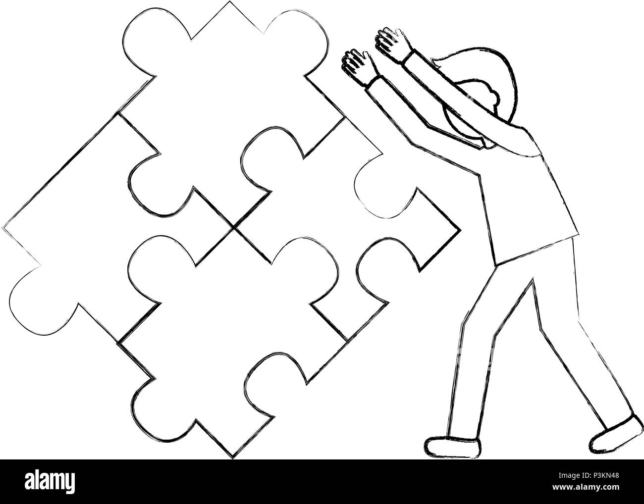 businessman pushing jigsaw puzzle inspiration vector illustration ...