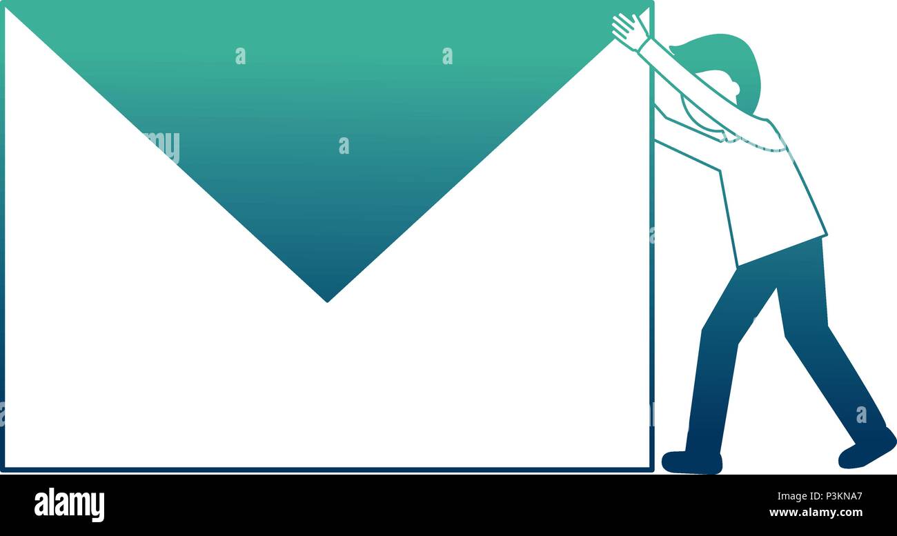 businessman pushing email message letter vector illustration neon ...