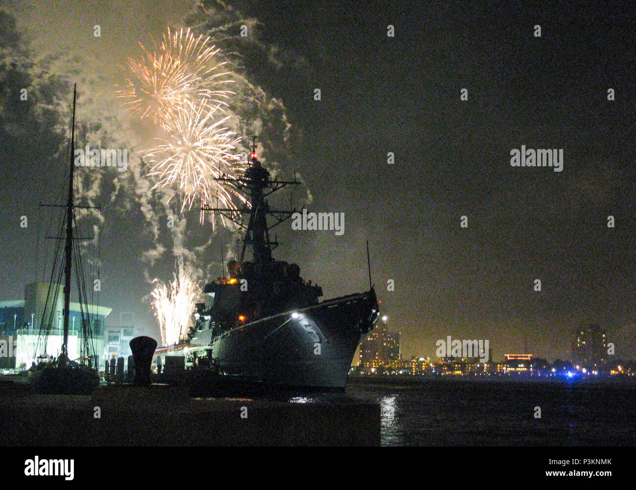 160704-N-TR635-086 NORFOLK (July 4, 2016) Fireworks explode behind the ...