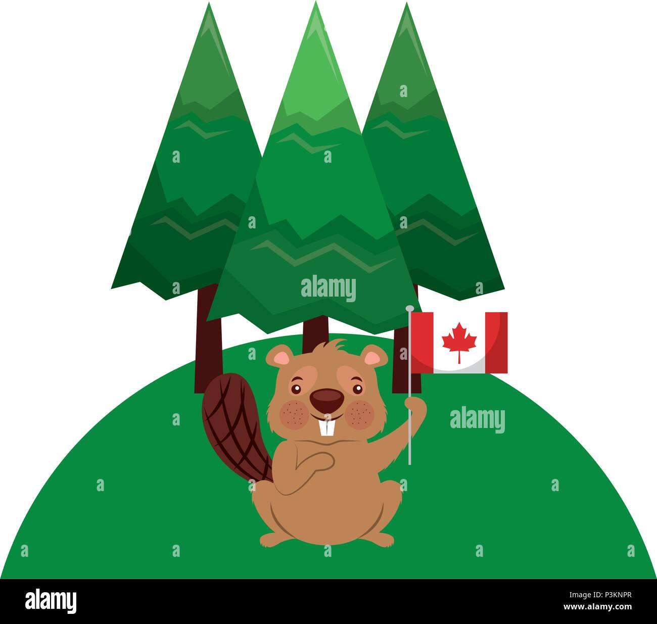 beaver of canada with flag and landscape isolated icon vector ...