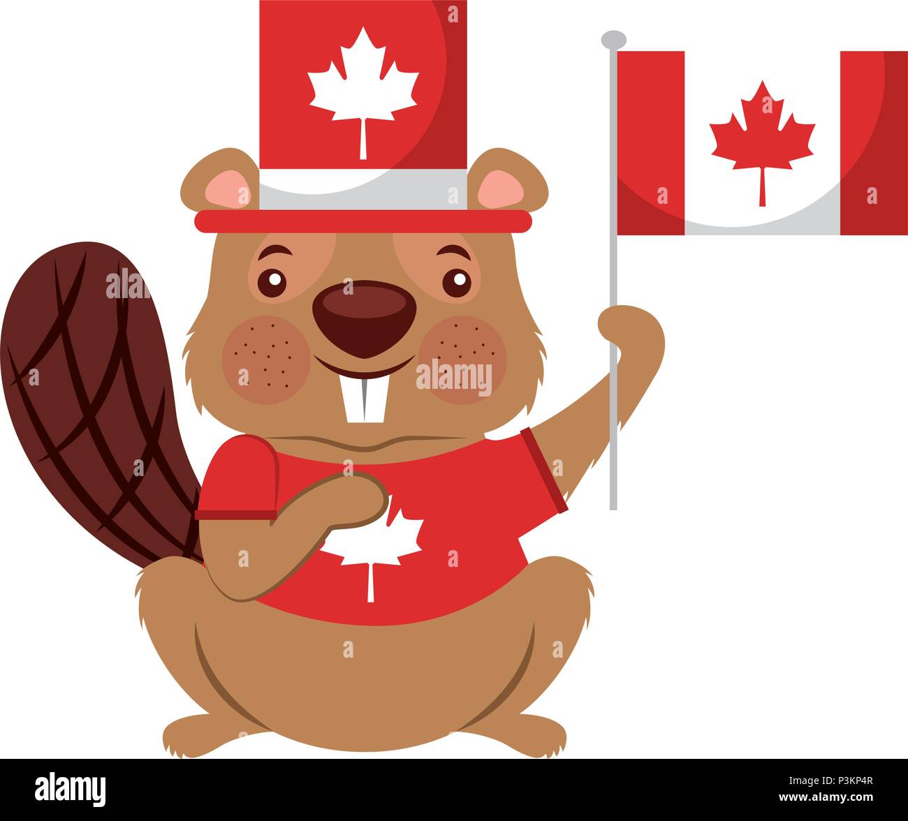 beaver of canada with hat and flag isolated icon vector illustration ...