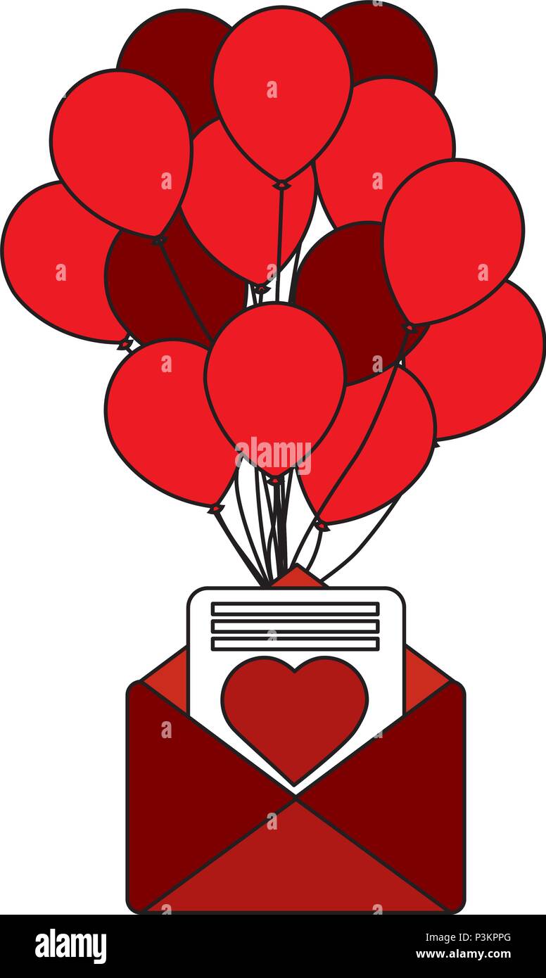 romantic mail letter heart balloons decoration vector illustration ...