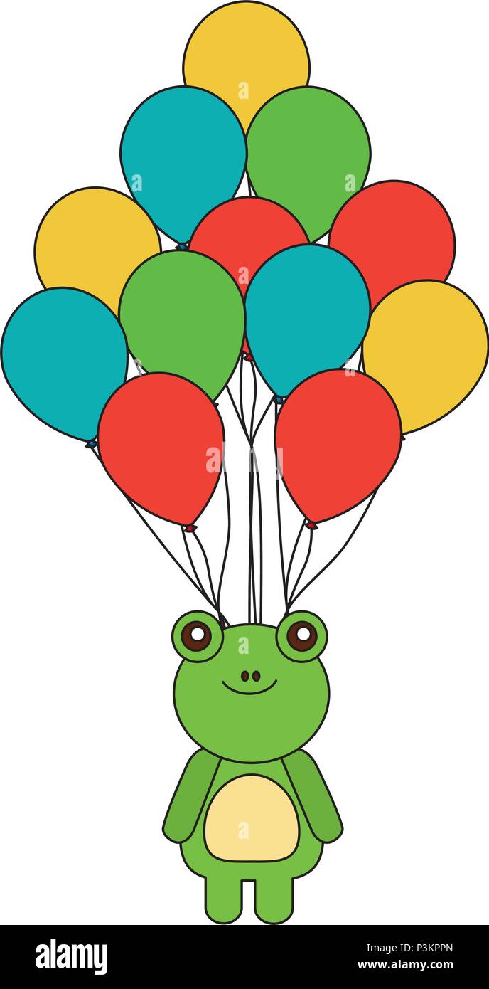 cute frog and bunch balloons party birthday vector illustration Stock ...