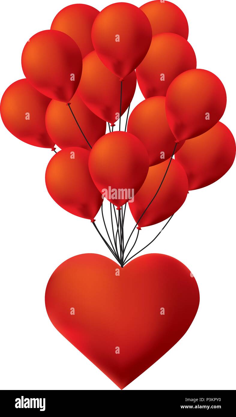 cute heart love and bunch balloons decoration vector illustration Stock ...