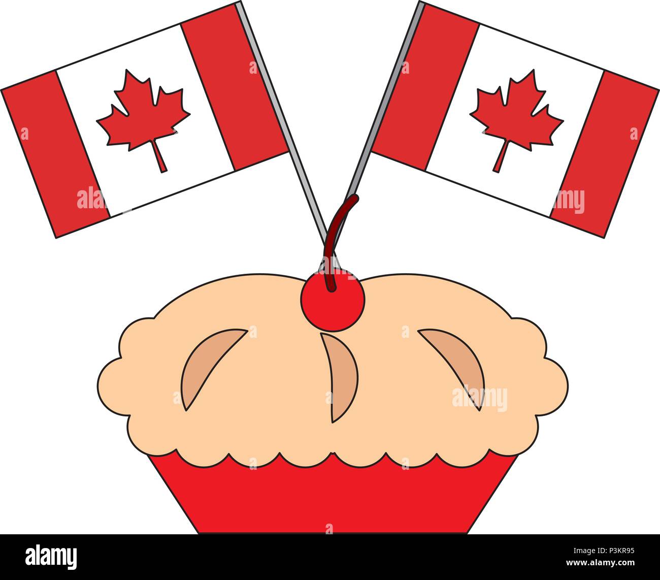 sweet pie cake cherry and canada day flags celebration vector ...