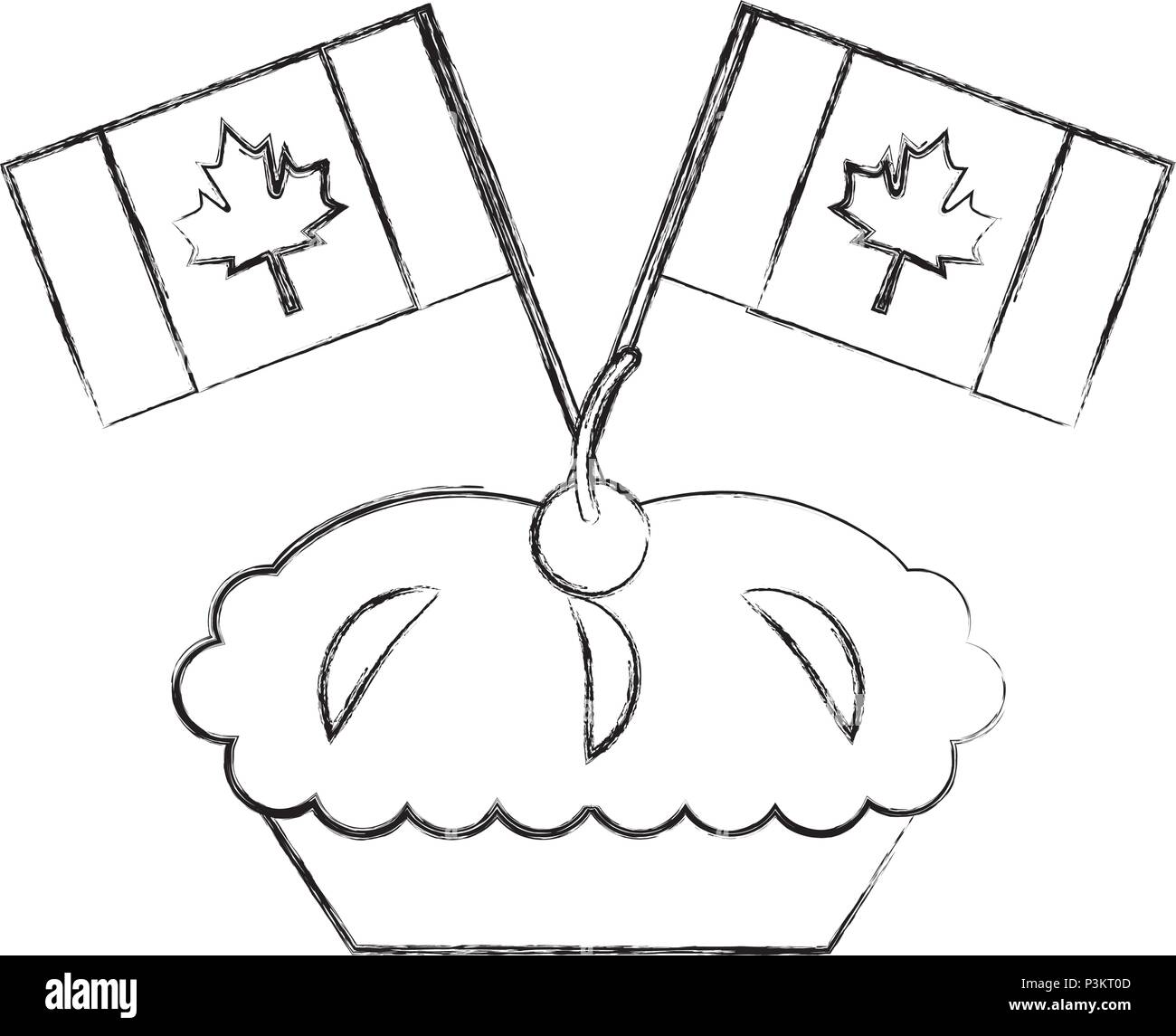 sweet pie cake cherry and canada day flags celebration vector ...