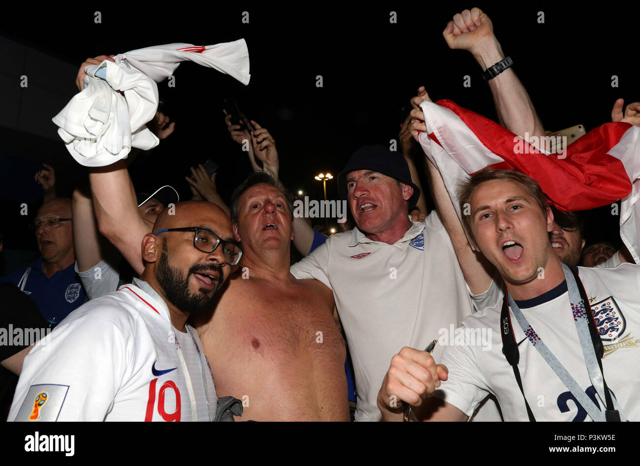 England football fans celebrate outside the Volgograd Arena following ...
