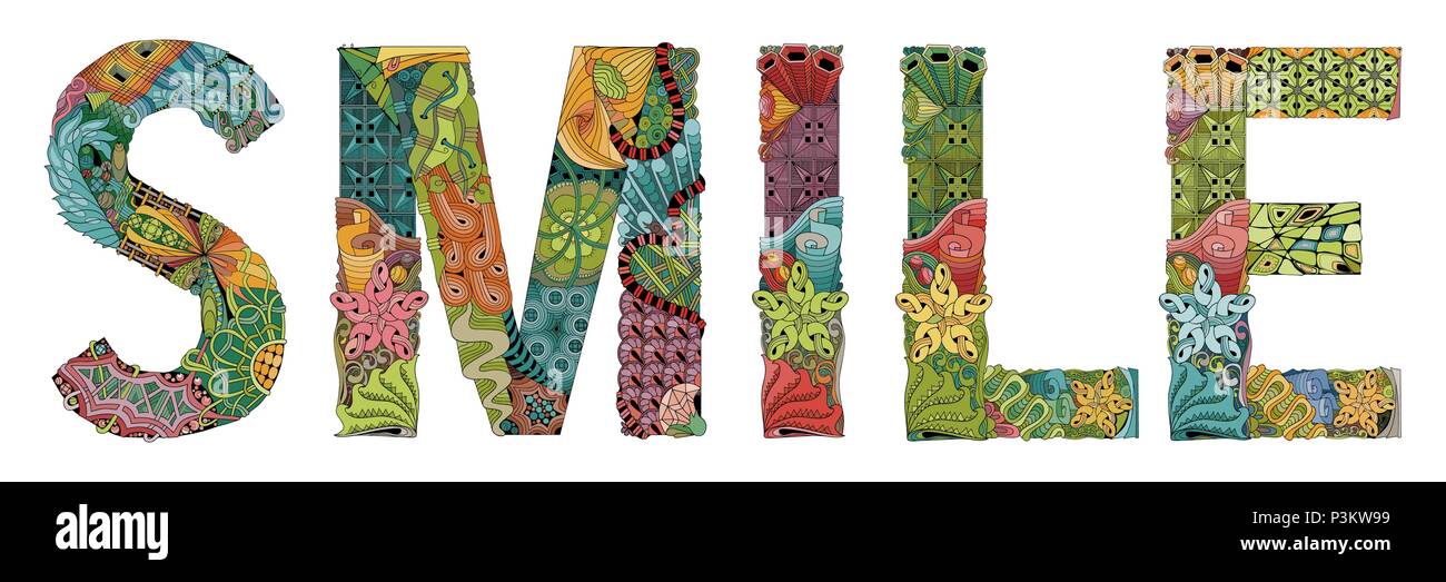 Hand-painted art design. Hand drawn illustration word smile for t-shirt ...