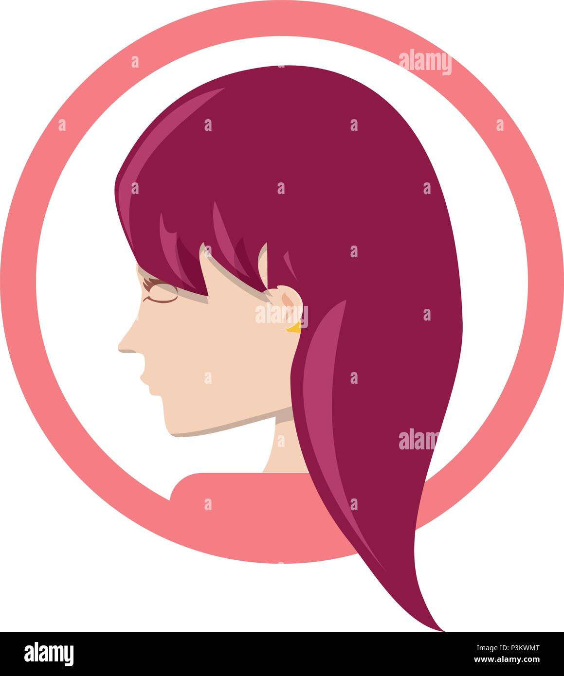 decorative circular frame with profile woman icon over white background ...