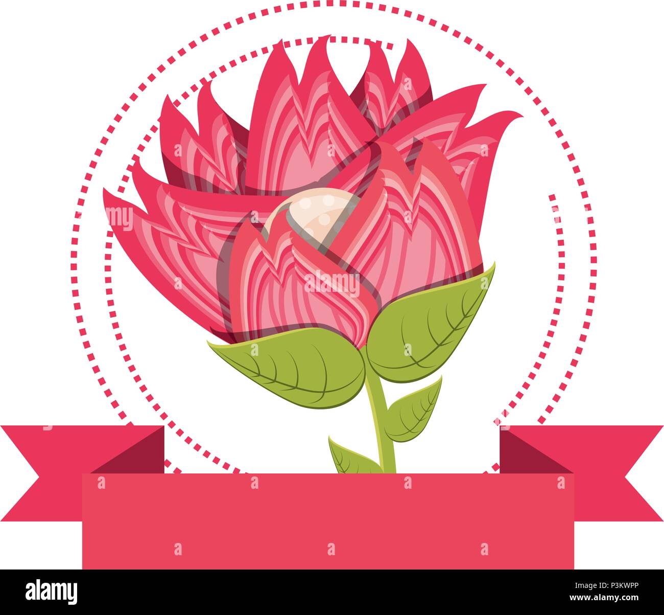 emblem of decorative ribbon and flower icon over white background ...