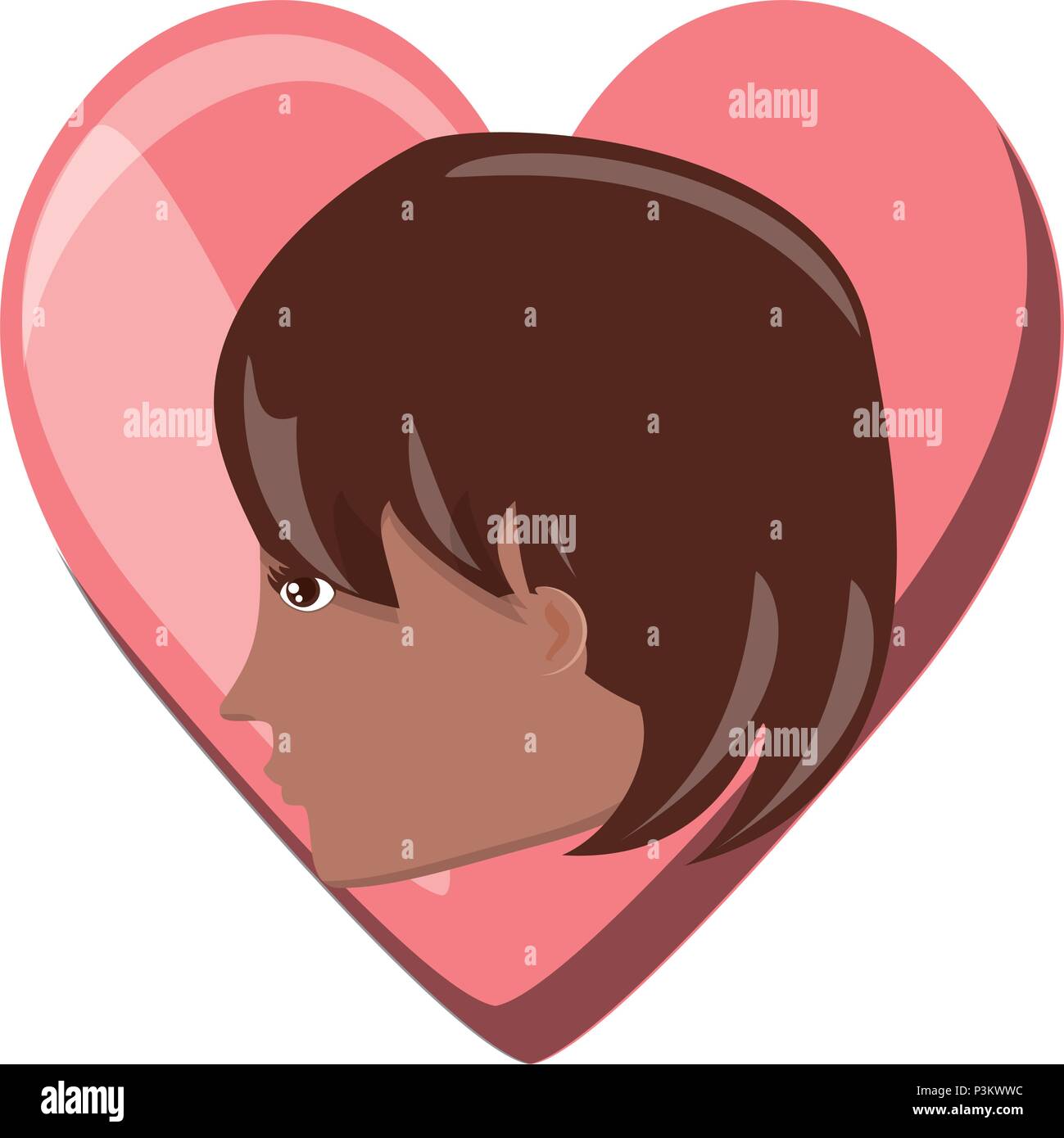 heart with profile of a woman over white background, colorful design ...