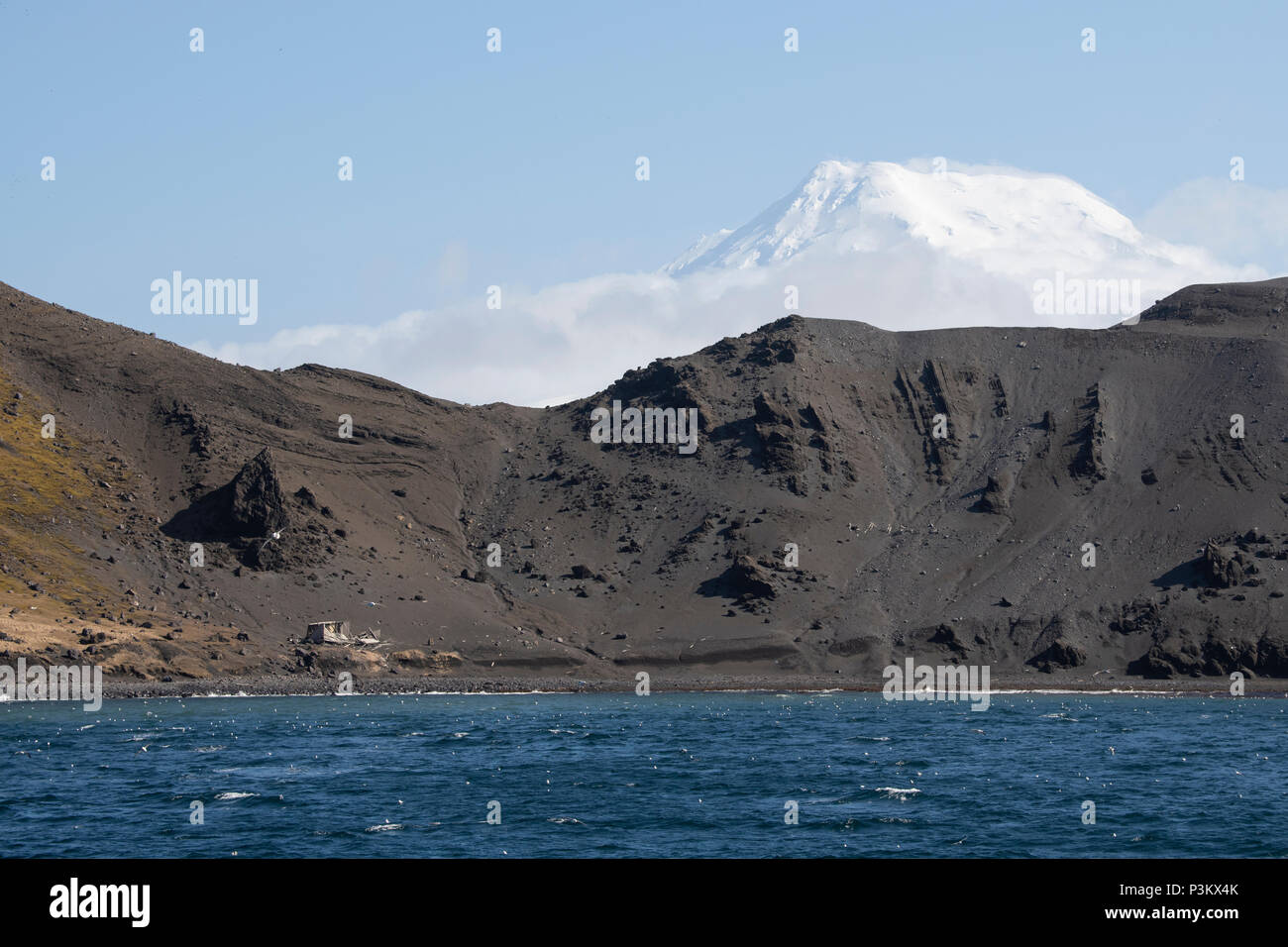Norway, Arctic Ocean, Jan Mayen. Coastal view of the remote Beerenberg ...