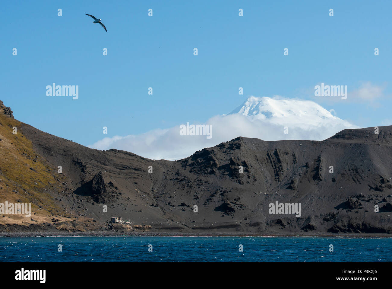 Norway, Arctic Ocean, Jan Mayen. Coastal view of the remote Beerenberg ...