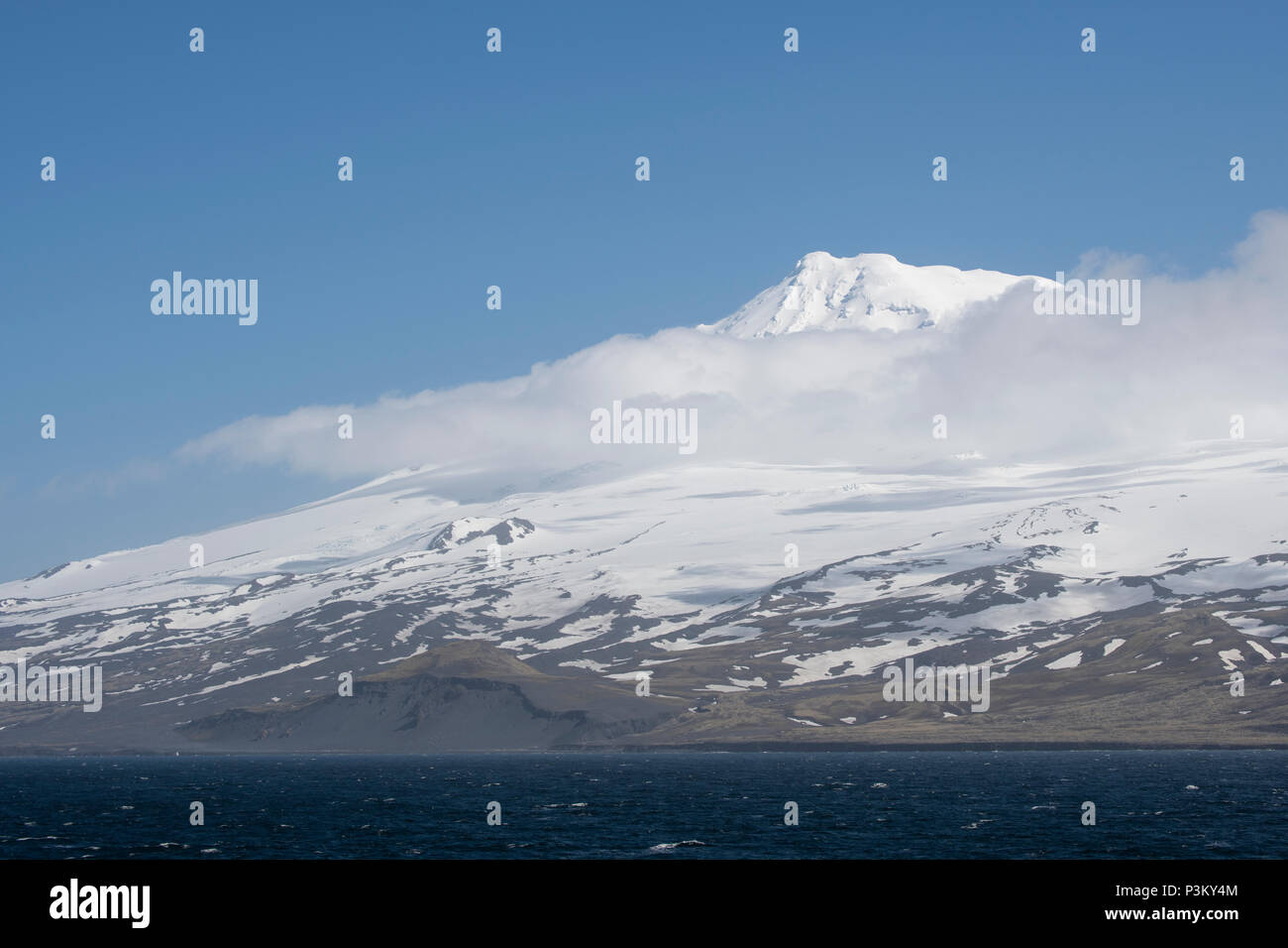 Norway, Arctic Ocean, Jan Mayen. Coastal view of the remote Beerenberg ...