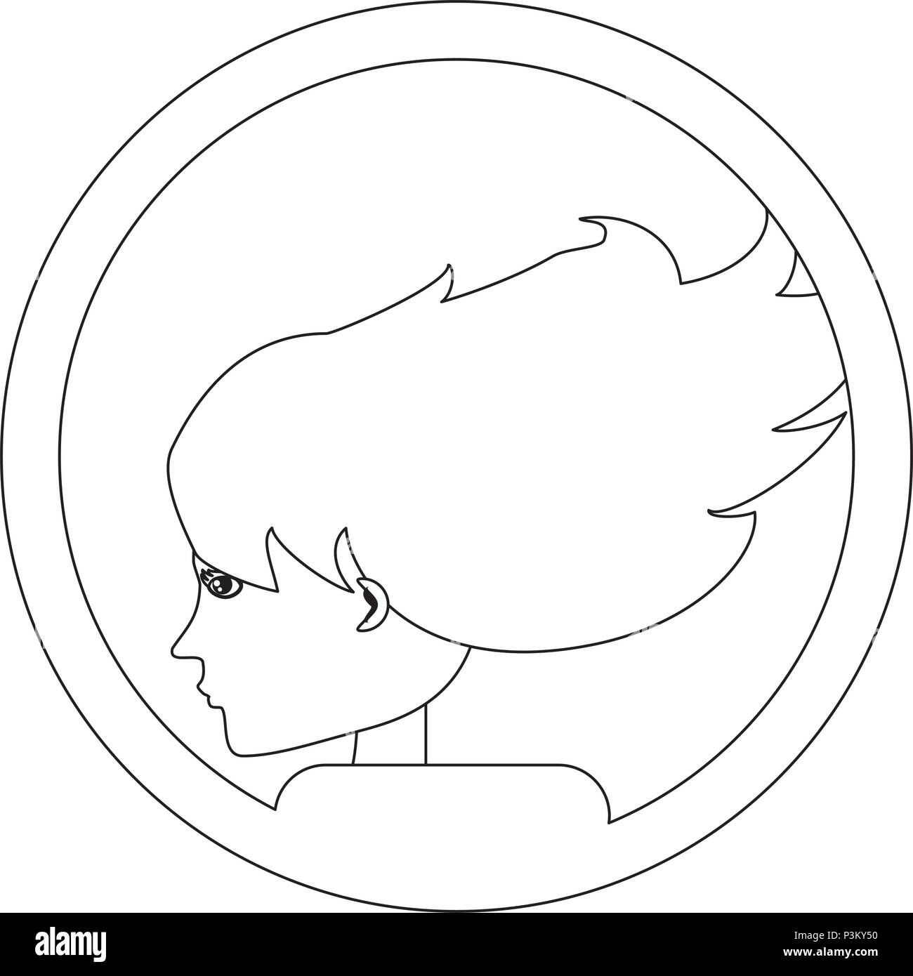 decorative circular frame with profile woman icon over white background ...