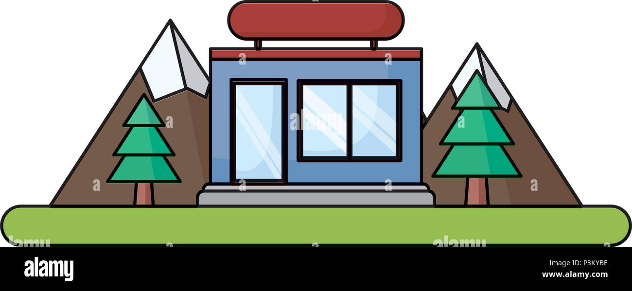 trees and stores over white background, colorful design. vector ...