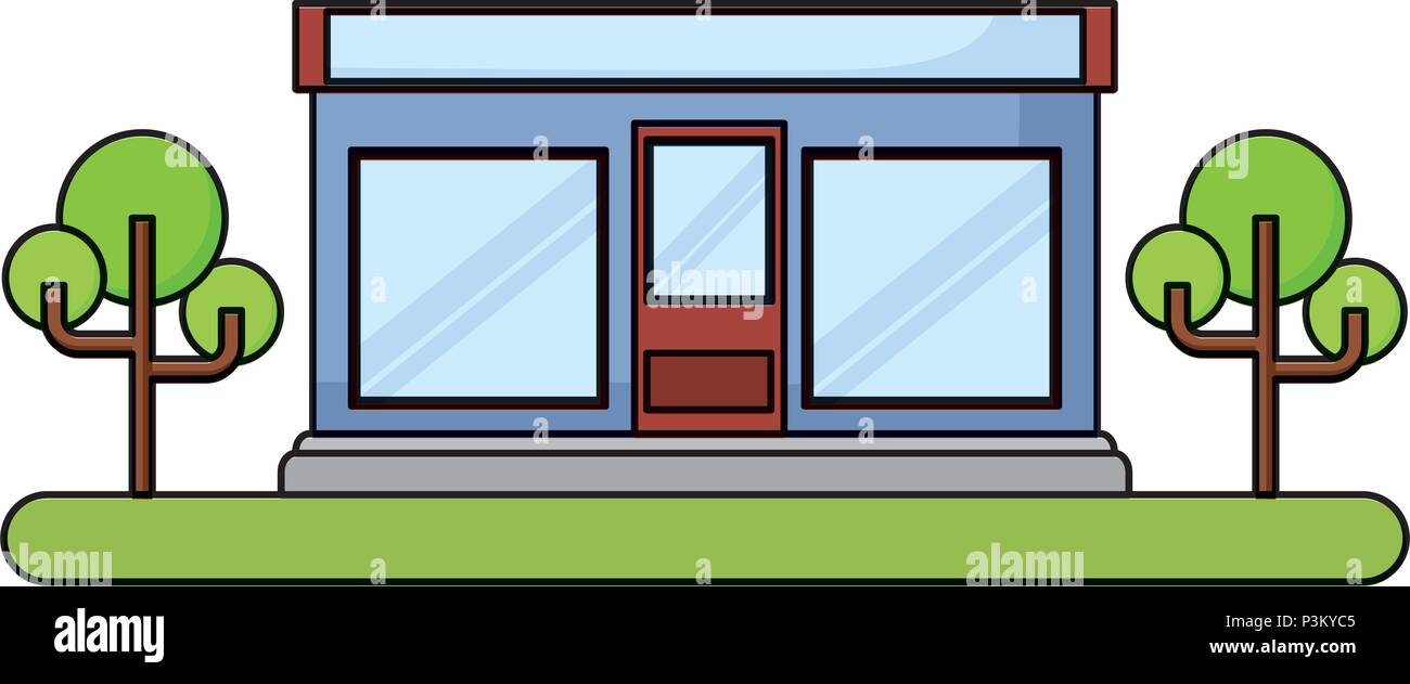 store and trees over white background, colorful design. vector ...