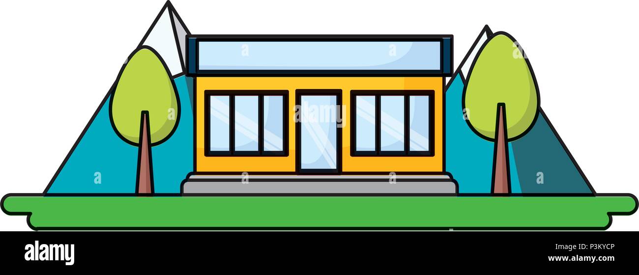 trees and stores over white background, colorful design. vector ...