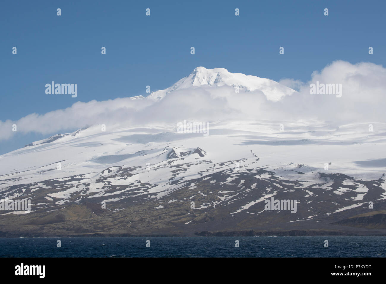 Norway, Arctic Ocean, Jan Mayen. Coastal view of the remote Beerenberg ...