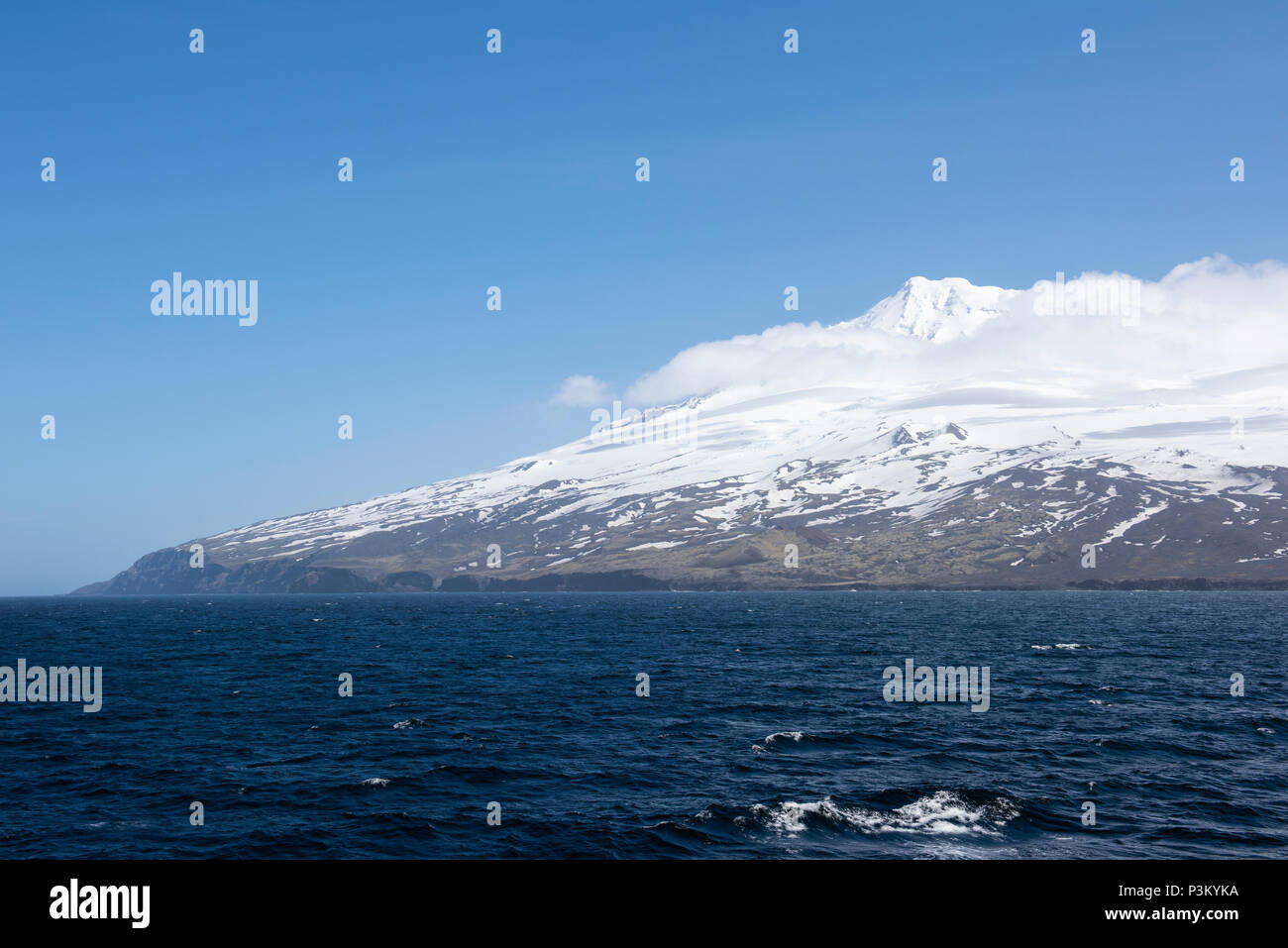 Norway, Arctic Ocean, Jan Mayen. Coastal view of the remote Beerenberg ...