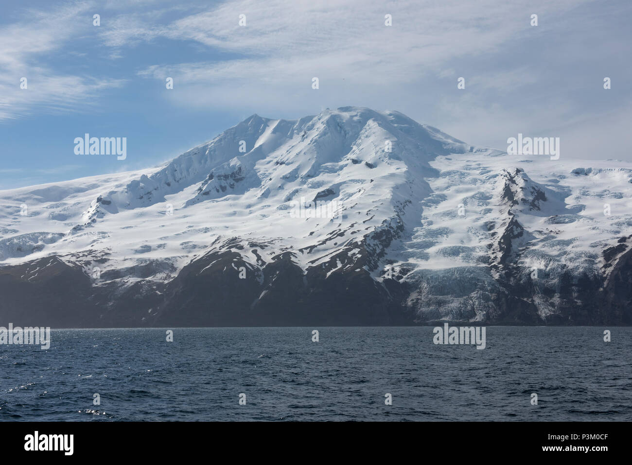 Norway, Arctic Ocean, Jan Mayen. Coastal view of the remote Beerenberg ...