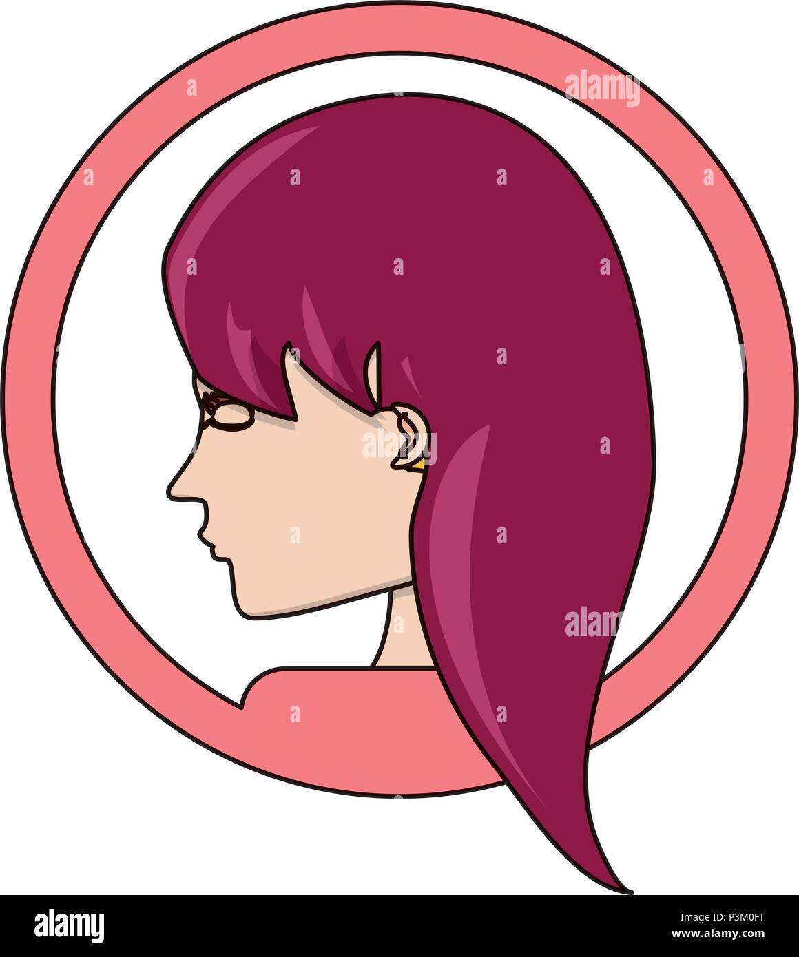 decorative circular frame with profile woman icon over white background ...