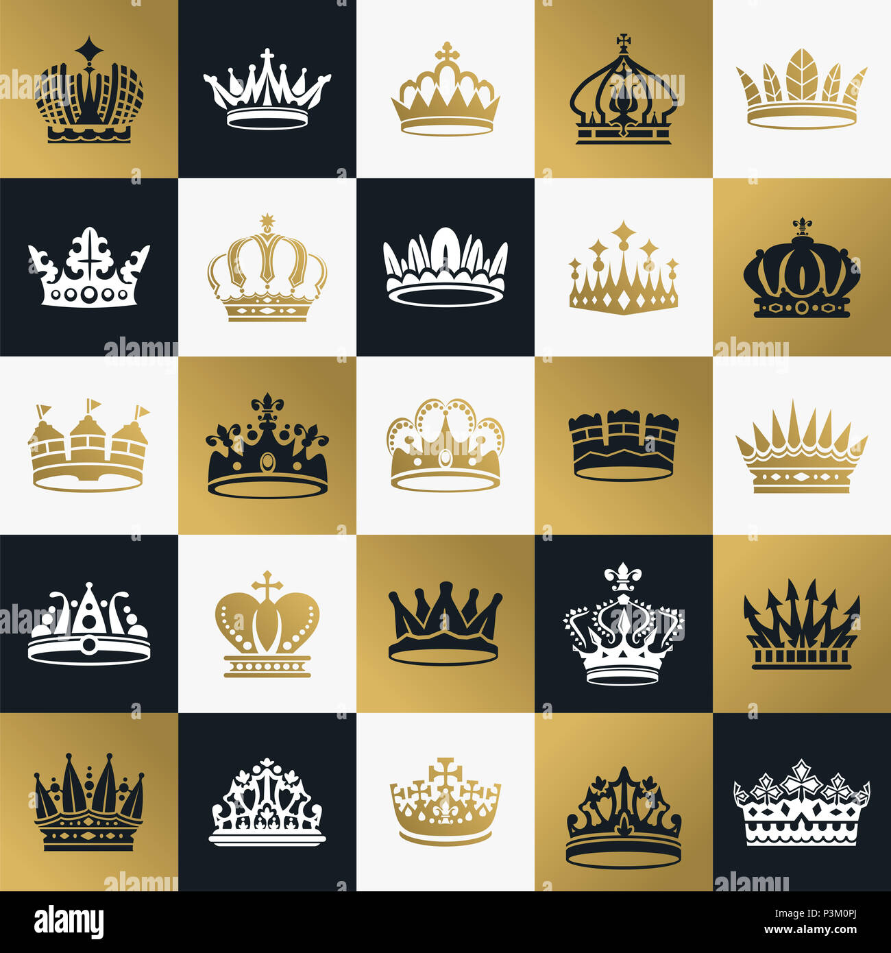 Vector collection of creative king and queen crowns symbols or logo ...