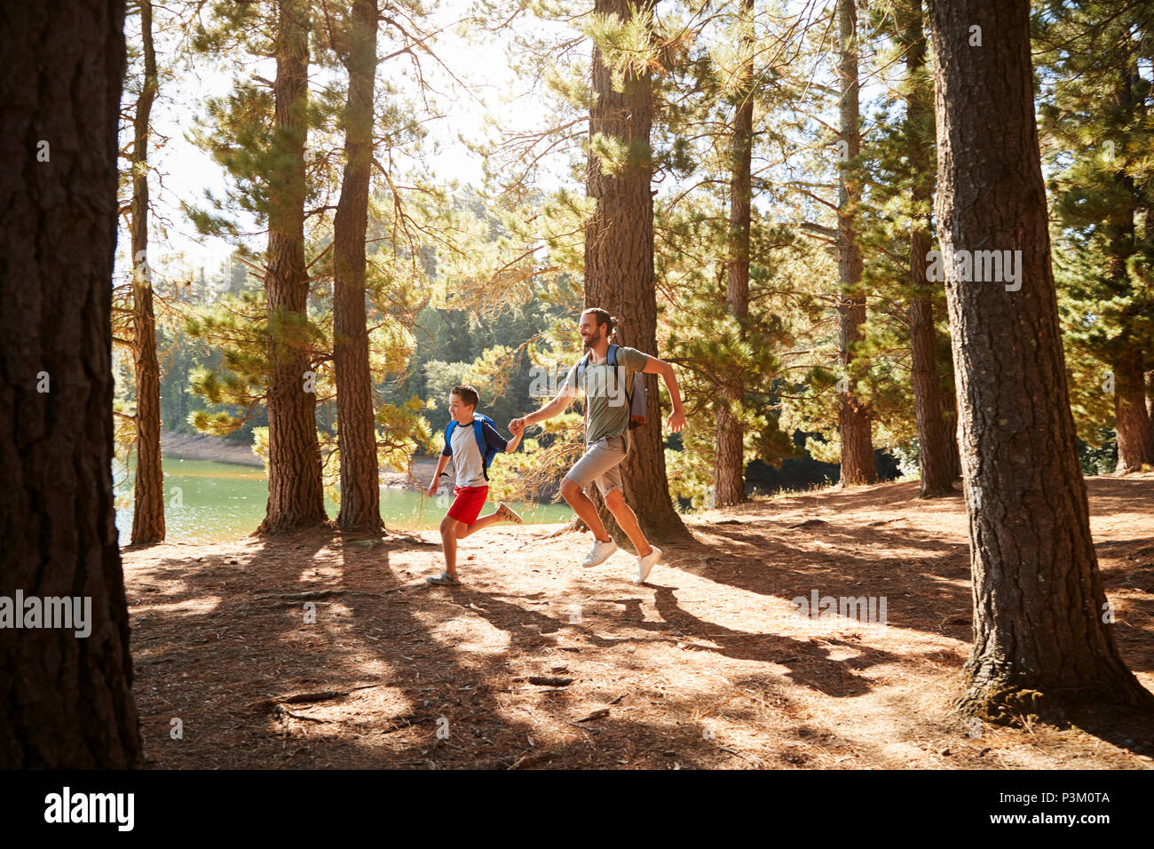 Family running through forest hi-res stock photography and images - Alamy