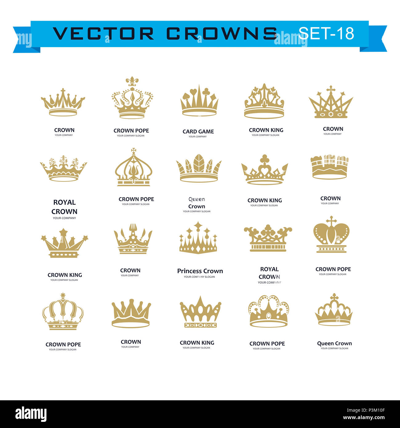 Vector collection of creative king and queen crowns symbols or logo ...
