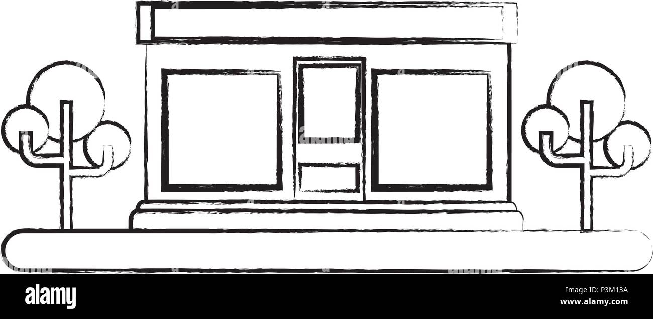 sketch of store and trees over white background, vector illustration ...