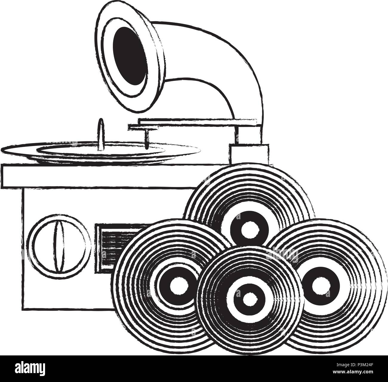 gramophone and vinyls over white background, vector illustration Stock ...