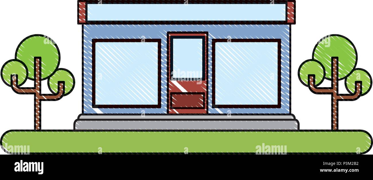 store and trees over white background, colorful design. vector ...