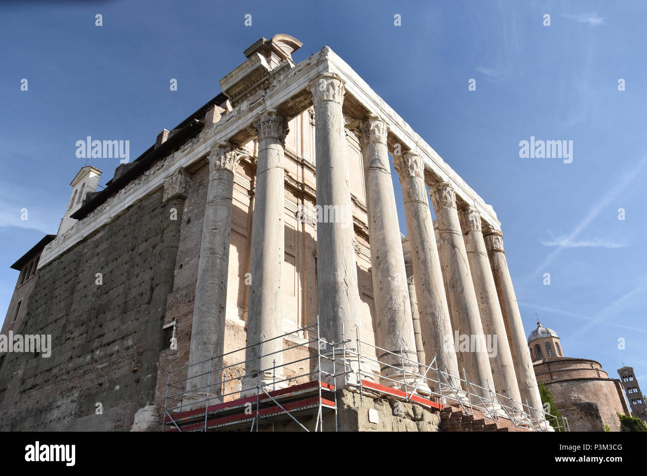Restoration work on the Temple of Antoninus and Faustina in the Roman ...