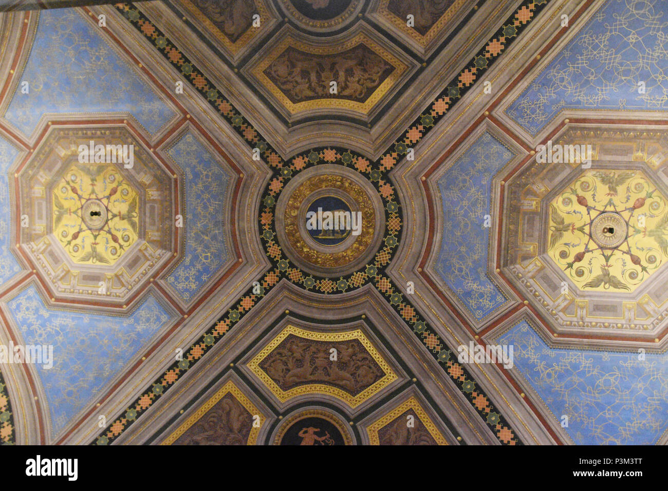 Coffered ceiling with chandelier in Conservator's Apartments. The ...