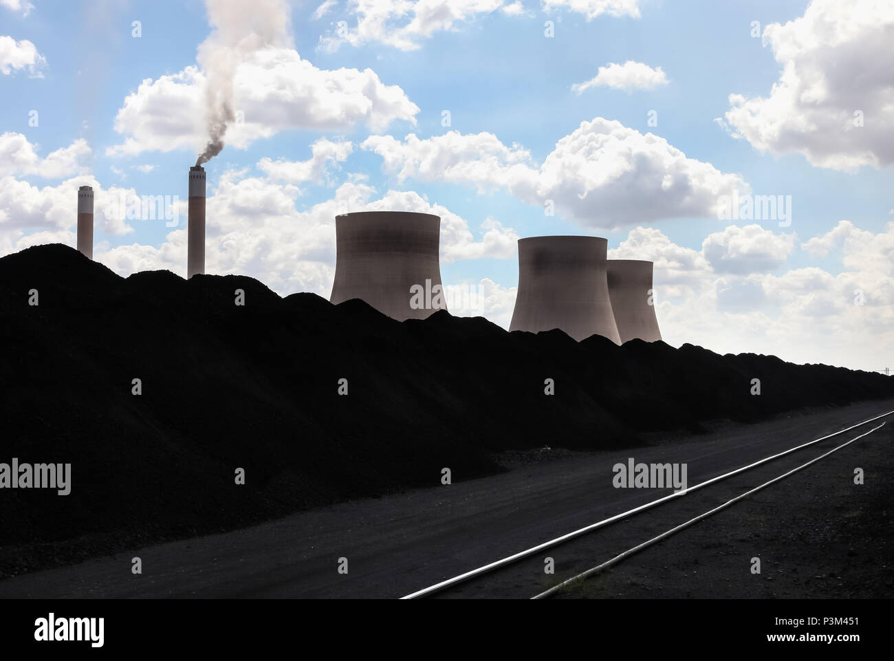 Cooling towers and smoke stack on coal burning power station Stock ...