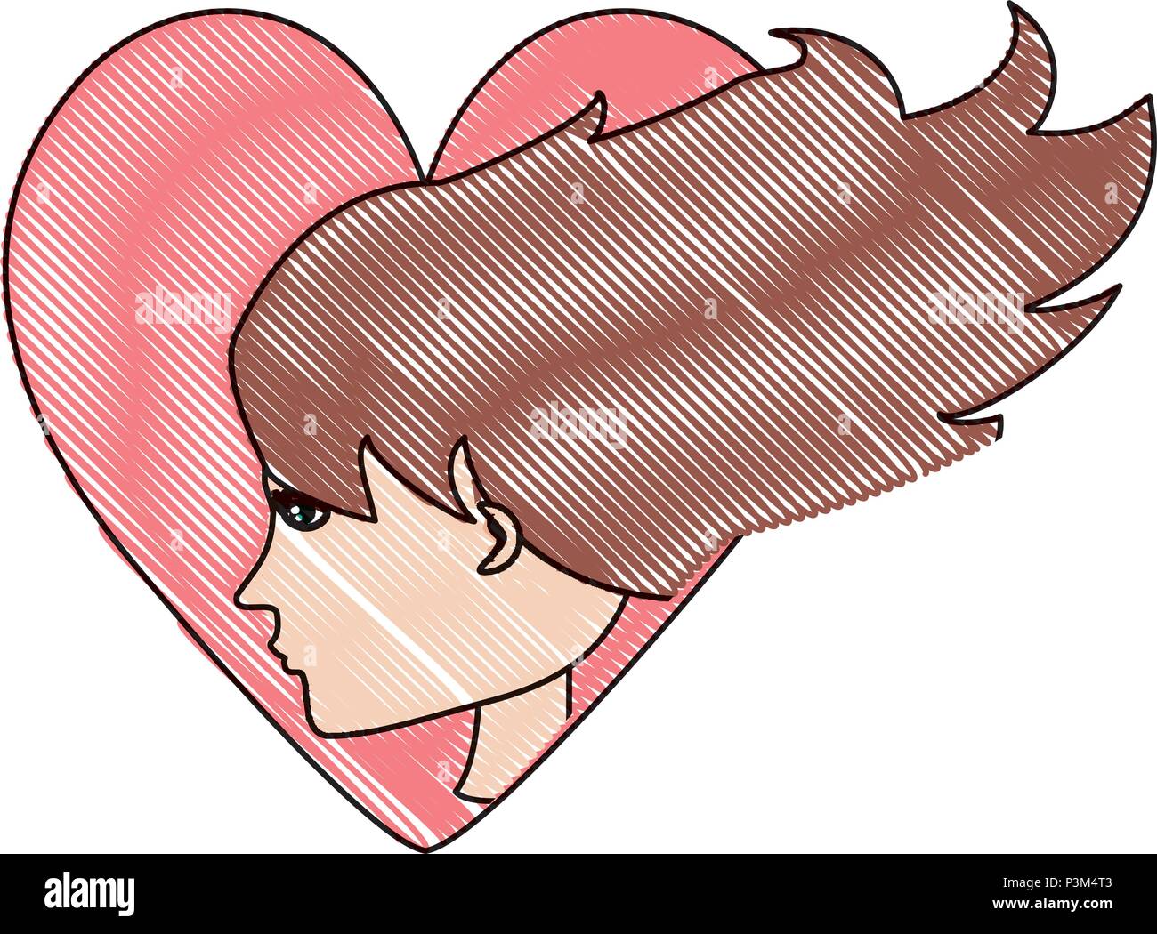 heart with profile of woman icon over white background, colorful design ...