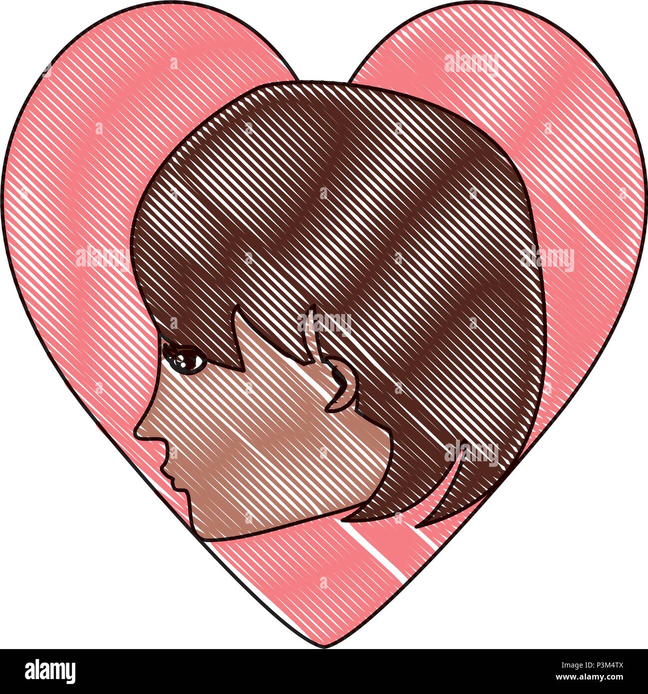 heart with profile of a woman over white background, colorful design ...
